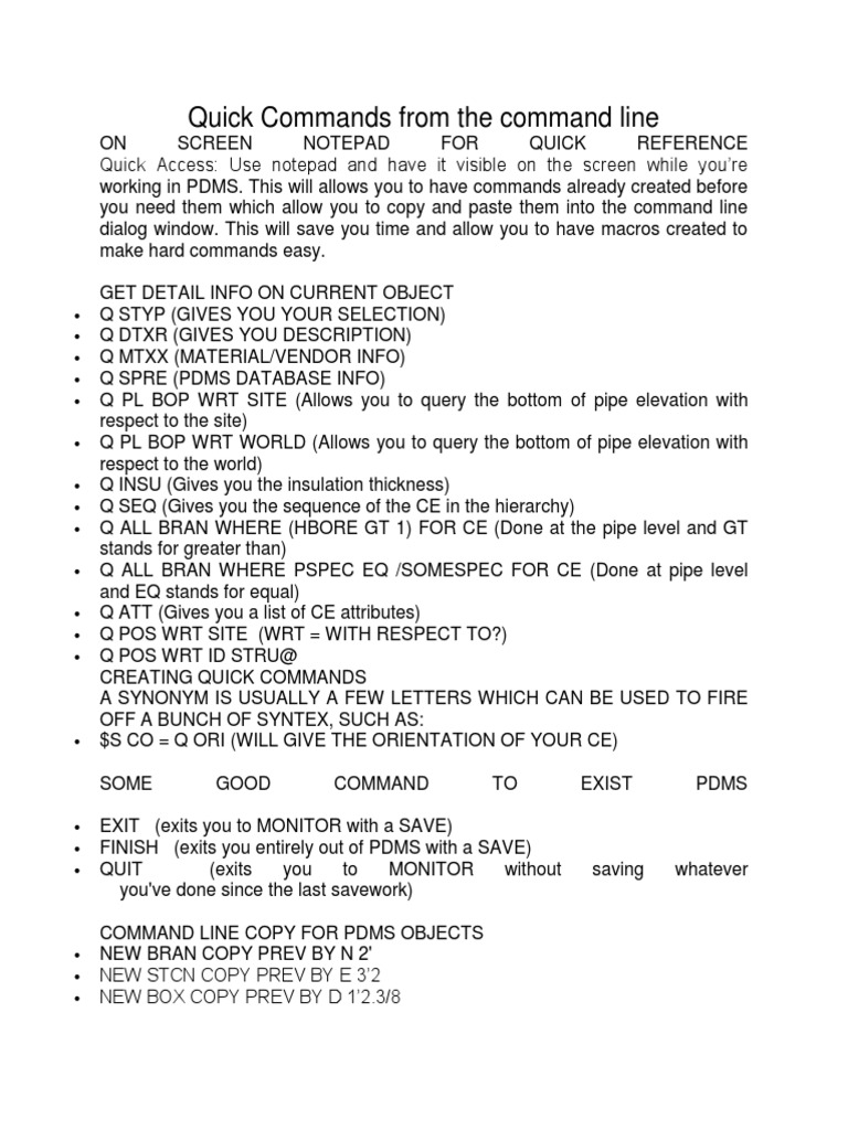 PDMS Quick Commands From The Command Line | PDF | Computing | Software