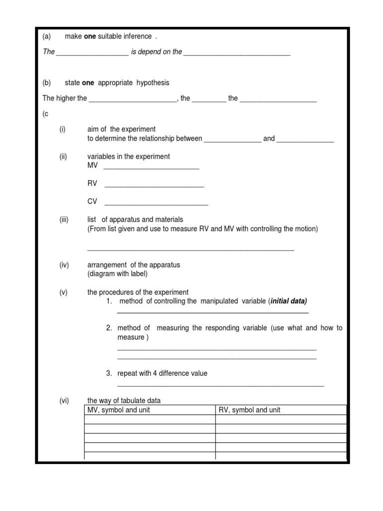 Planning Experiment Worksheet | PDF