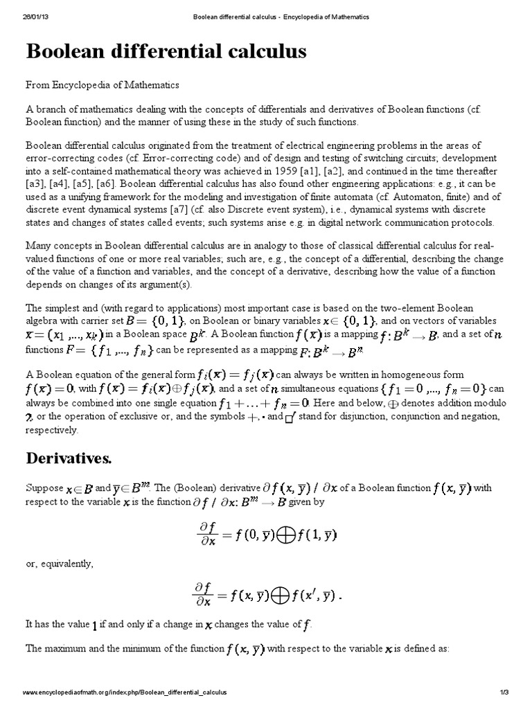 Boolean Differential Calculus Pdf Pdf Maxima And Minima Boolean