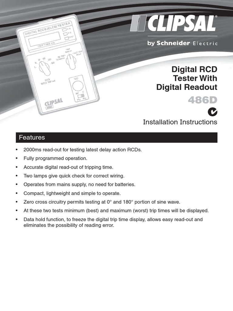 Clipsal RCD Tester 486D PDF | PDF | Components | Power (Physics)