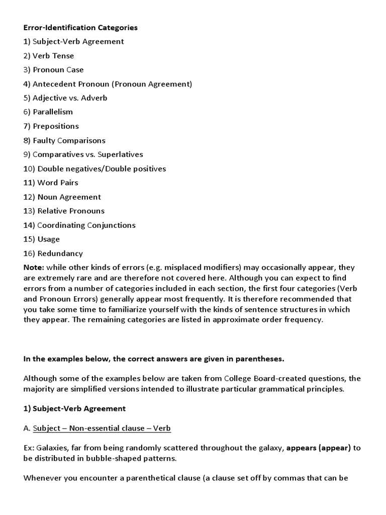 Sat Writing Grammar Rules | PDF | Grammatical Number | Verb