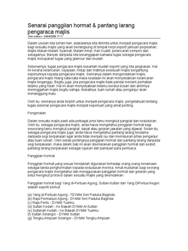 Senarai Panggilan Hormat | PDF