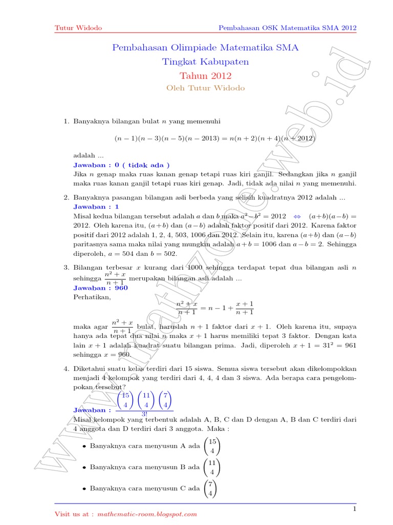 Soal Dan Bahas OSK Matematika SMA 2012 PDF | PDF