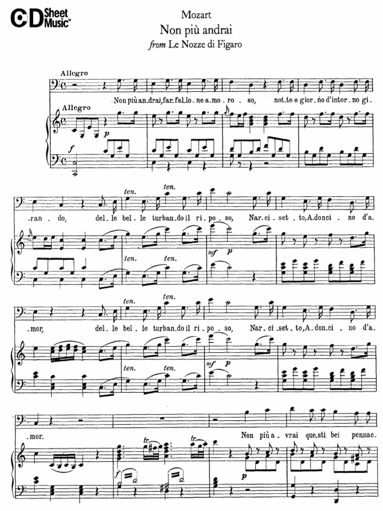 Mozart - Non Piu Andrai - Le Nozze Di Figaro | PDF