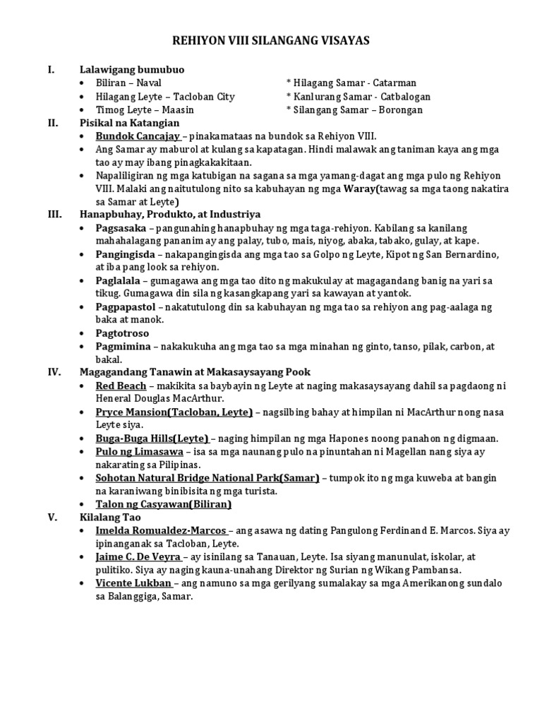 Rehiyon Viii Silangang Visayas | PDF