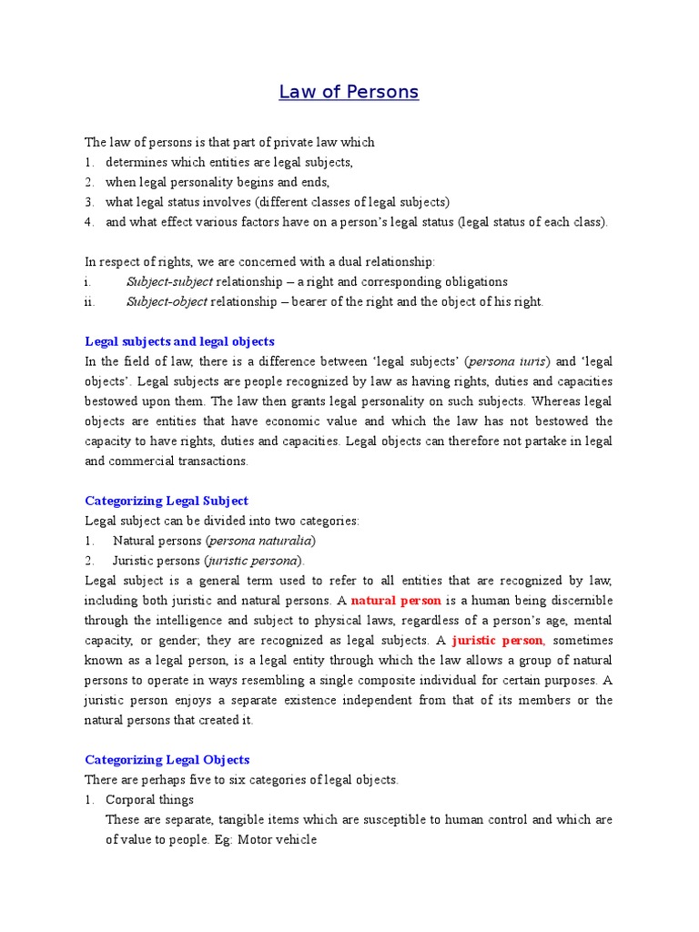 Law of Persons Notes | PDF | Domicile (Law) | Legal Personality