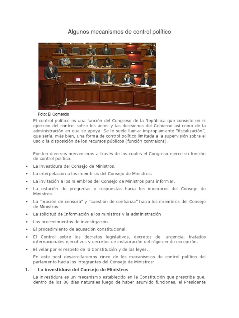Algunos Mecanismos de Control Político | PDF | Parlamento ...