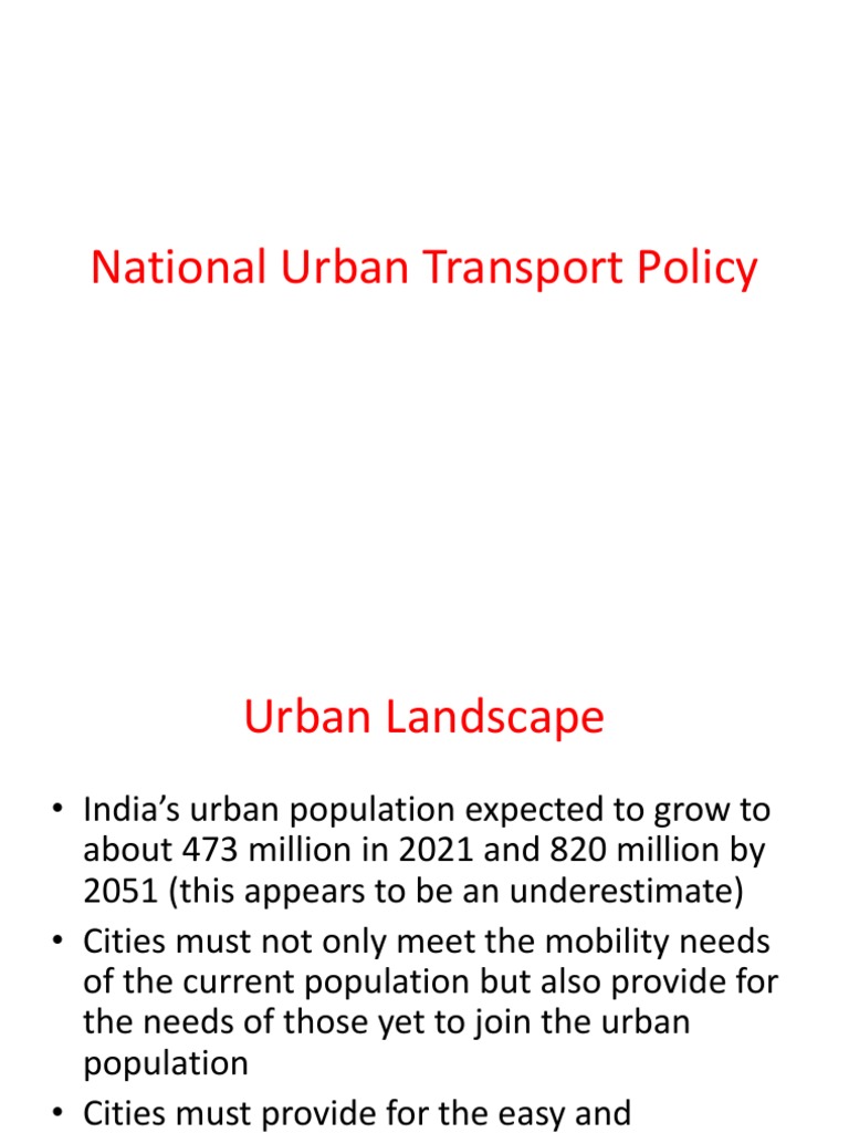 National Urban Transport Policy | PDF | Public Transport | Transport