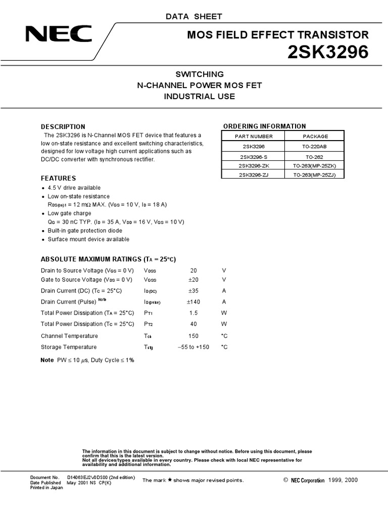 .CN K3296 | PDF | Field Effect Transistor | Mosfet