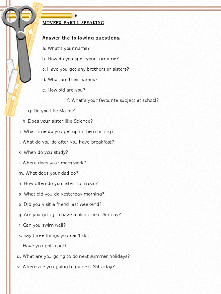 MOVERS SPEAKING Practice Cambridge English | PDF