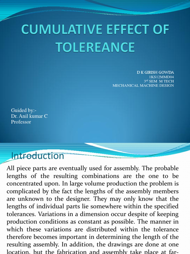 Cumulative Effect of Tolereance | PDF | Engineering Tolerance | Mean
