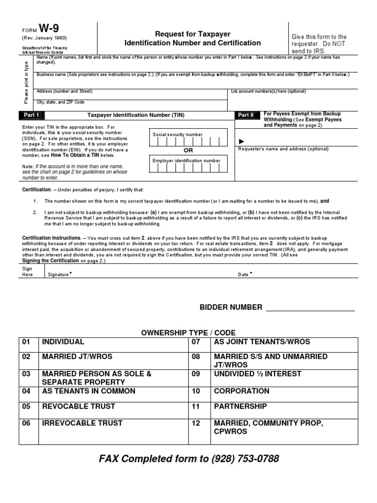 FORM (Rev. January 1993) | PDF | Social Security Number | Withholding Tax