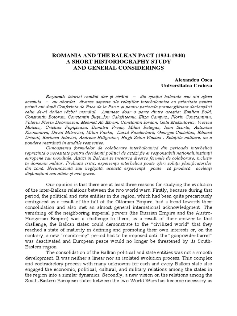Romania's Role in the Balkan Pact (1934) | PDF | Allies Of World War I ...