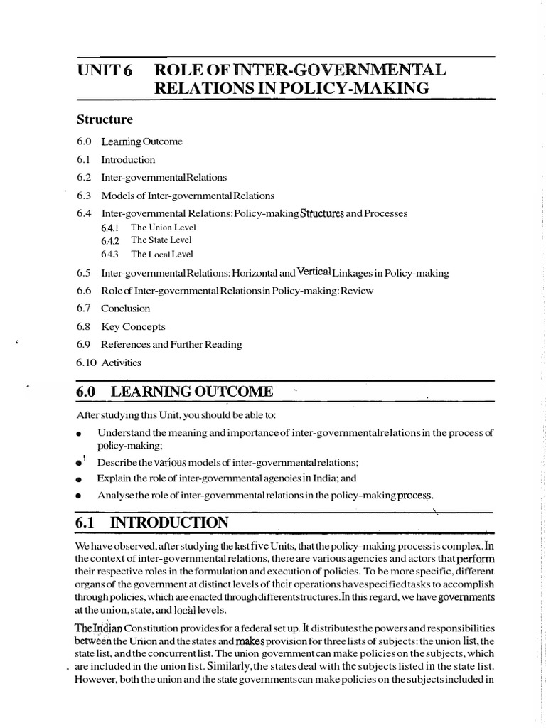 Role of Inter-Governmental Relations in Policy-Making | PDF | Cabinet ...