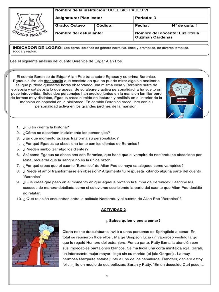 Guia 1 - Berenice | PDF | Edgar Allan Poe | Cuentos