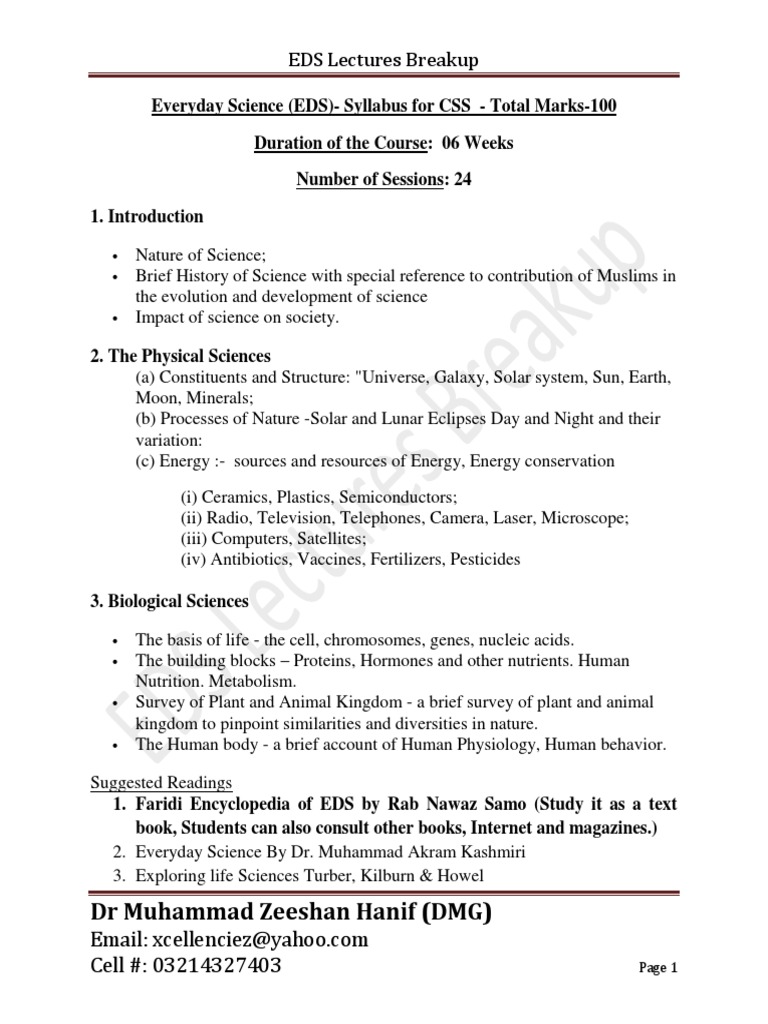 Everyday Science Syllabus for CSS | PDF | Biology | Cell (Biology)