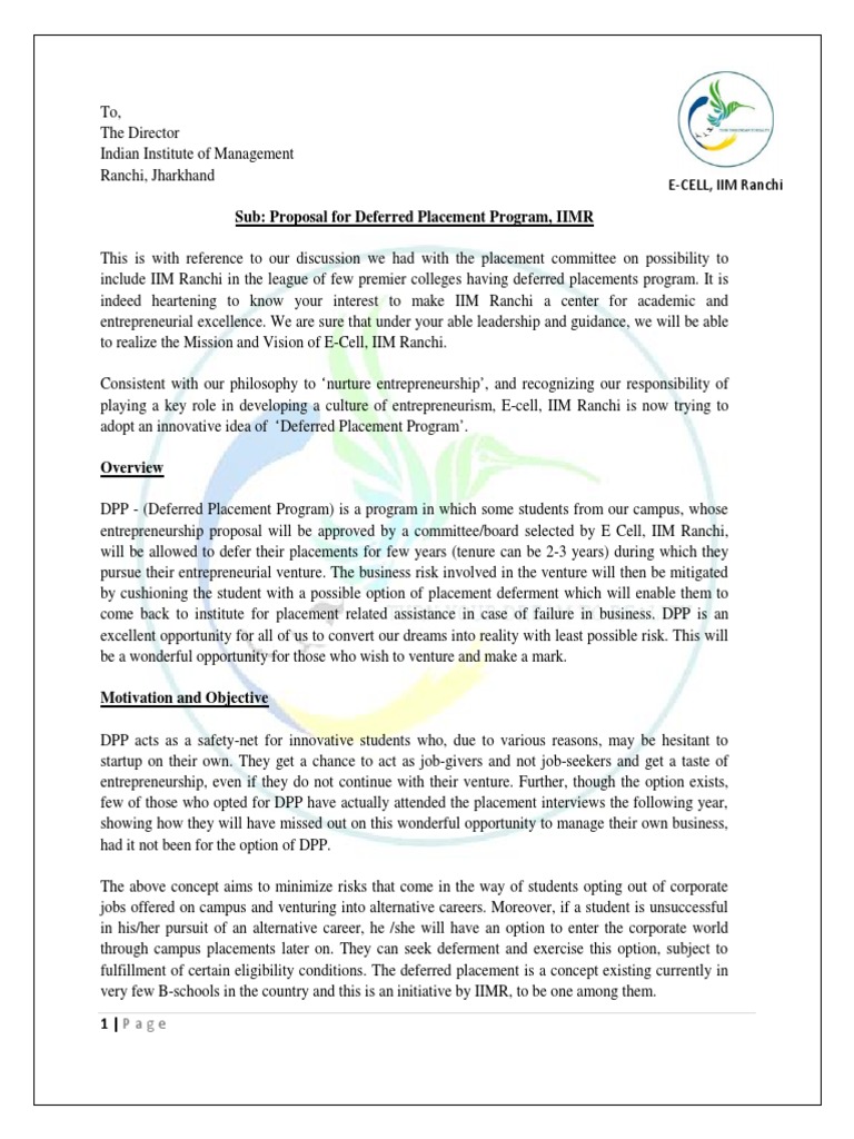 E-CELL Proposal For DPP PDF | PDF | Entrepreneurship | Business