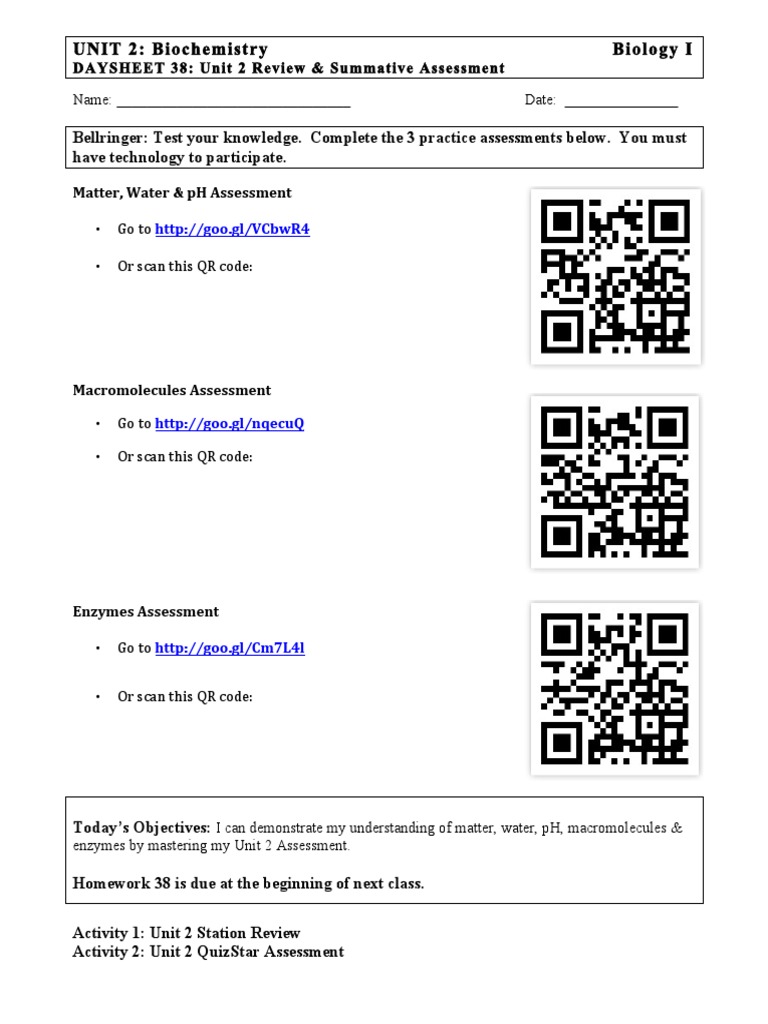 Unit 2 Biochemistry Review Guide | PDF | Organelle | Prokaryote
