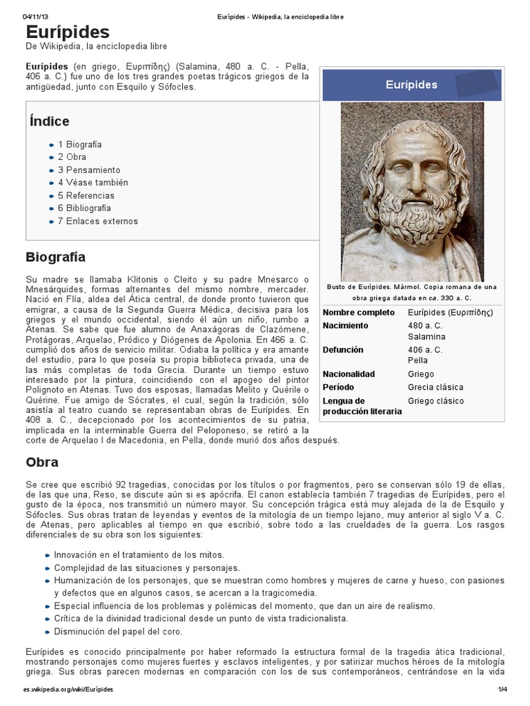 Eurípides - Wikipedia | Eurípides | Antiguedad clasica