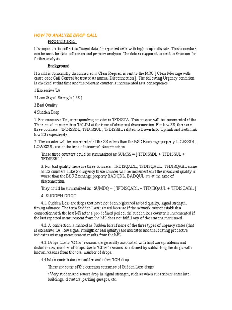 Drop Call Analysis Procedure Guide | PDF | Radio Technology ...