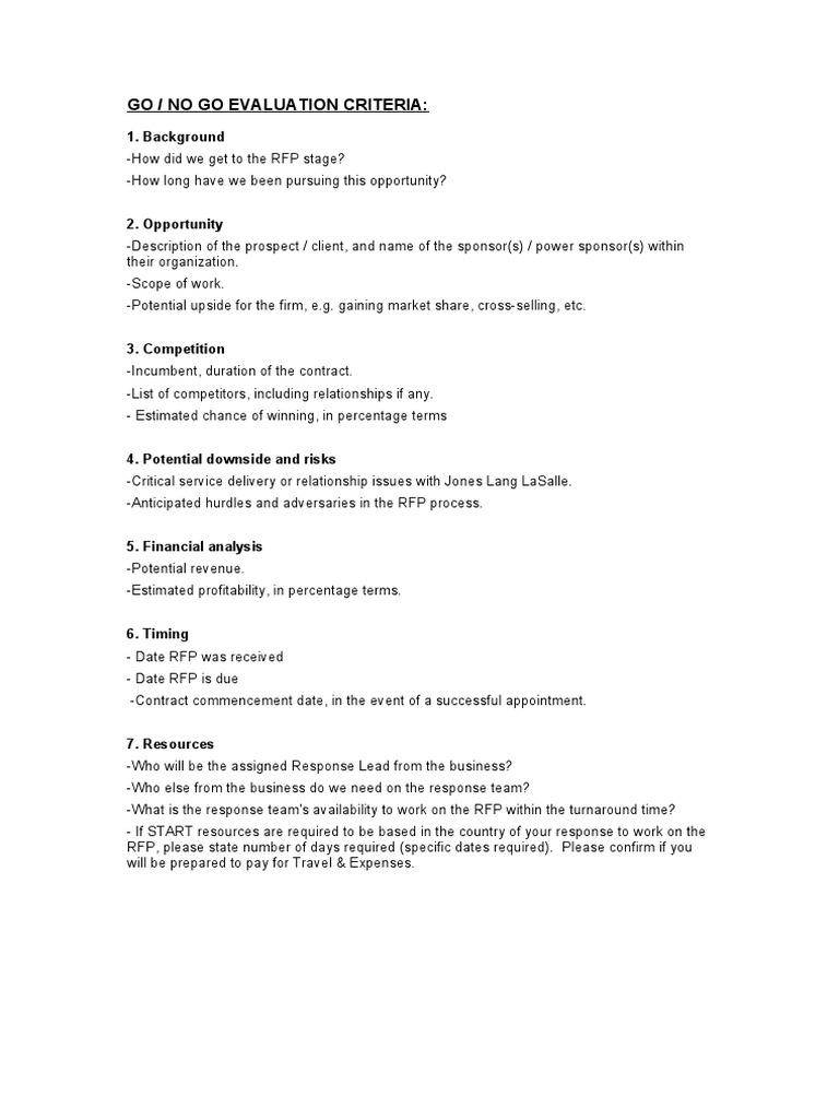 Go No Go Criteria | PDF