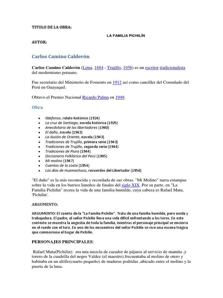 Familia Pichilin | PDF | Perú | Cuentos