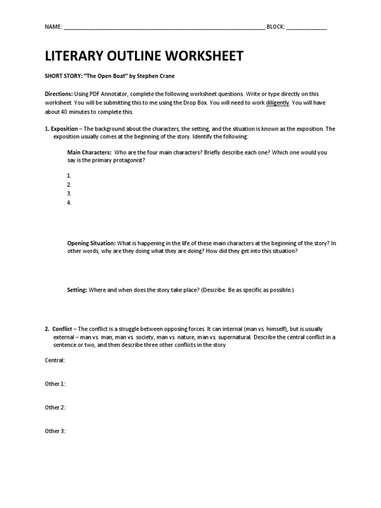 LITERARY OUTLINE WORKSHEET | PDF | Creative Works | Writing