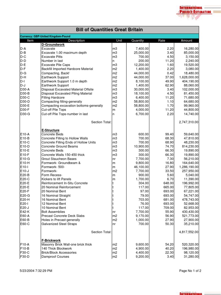 14-Bill of Quantities Great Britain | PDF | Economic Sectors | Materials