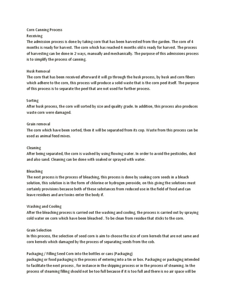 Corn Canning Process | PDF | Bleach | Maize