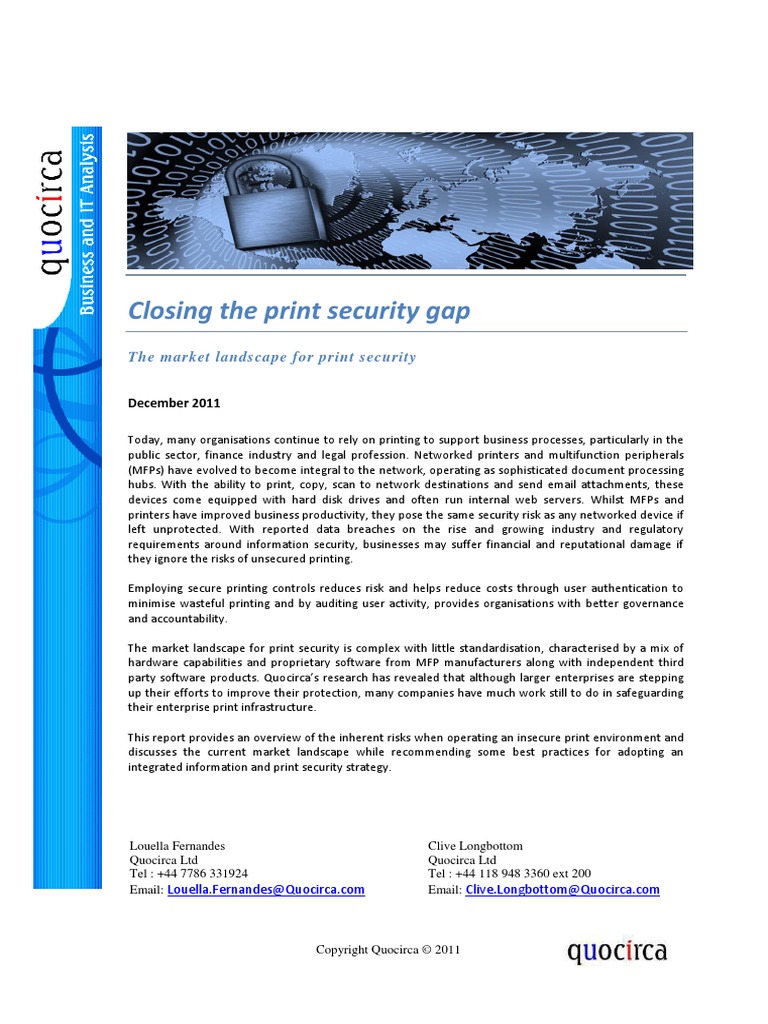 6 Quocirca Whitepaper Closing The Print Security Gap | PDF | Computer Security | Security