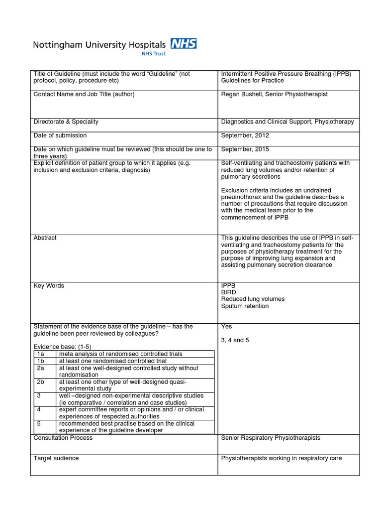 IPPB Guidelines for Physiotherapy Practice | PDF | Breathing | Clinical ...