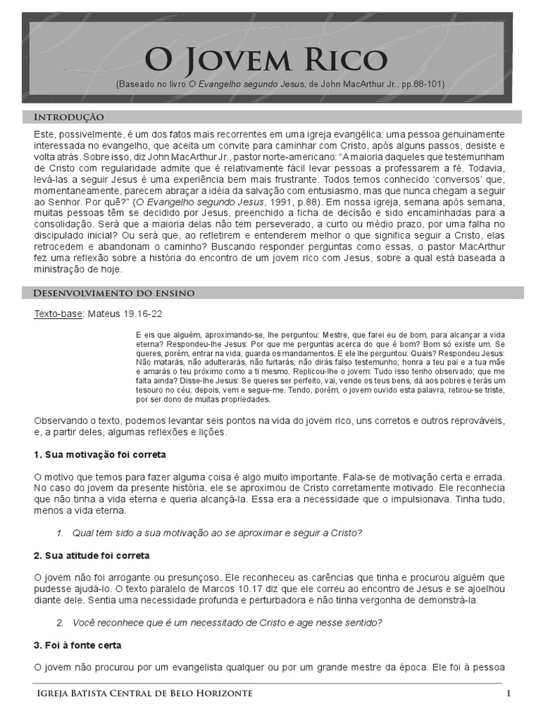 O Jovem Rico | Download grátis PDF | Salvação | Jesus