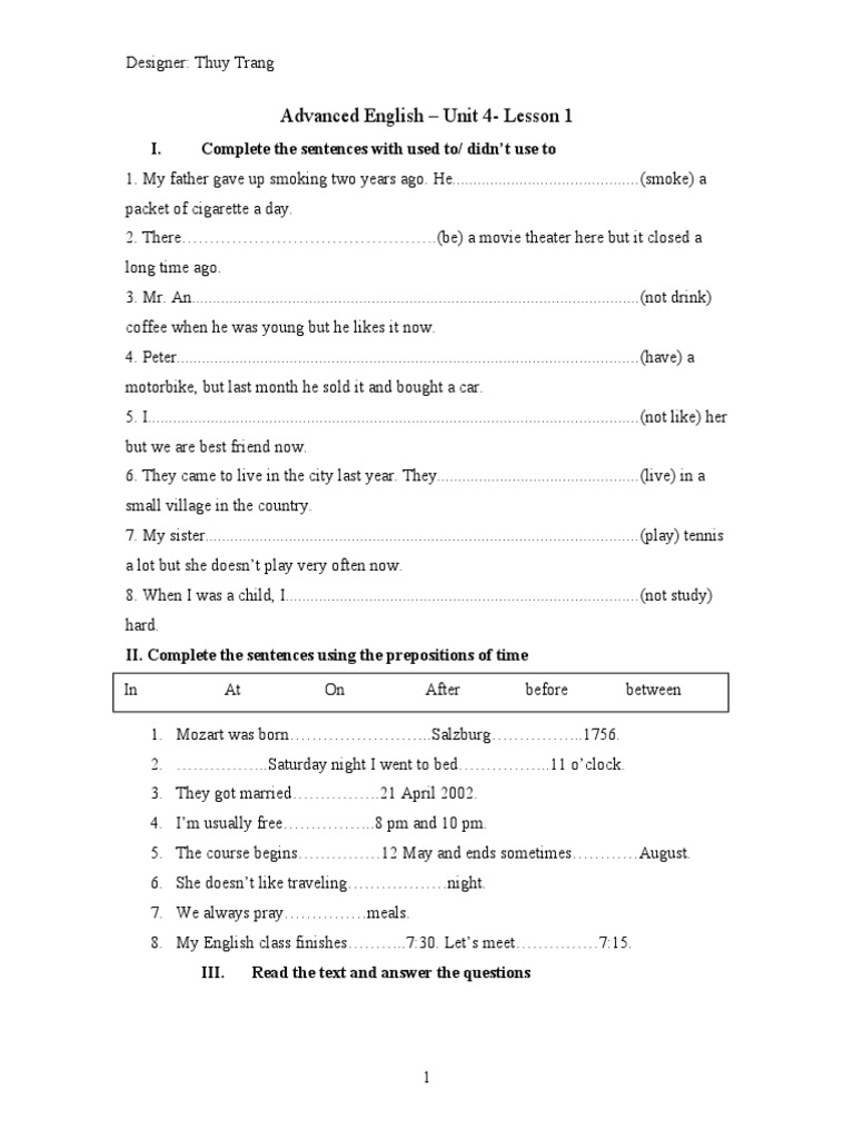 Advanced English Unit 4 Lesson 1 | PDF | Cinderella | Leisure