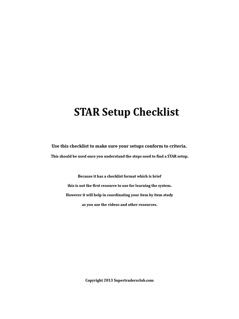 STAR Setup Checklist PDF | PDF