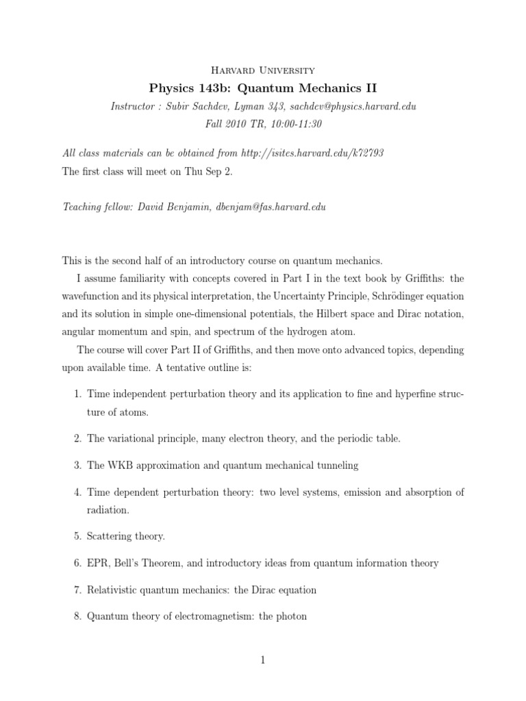 Harvard Physics 143b: Quantum Mechanics II | PDF | Technology & Engineering