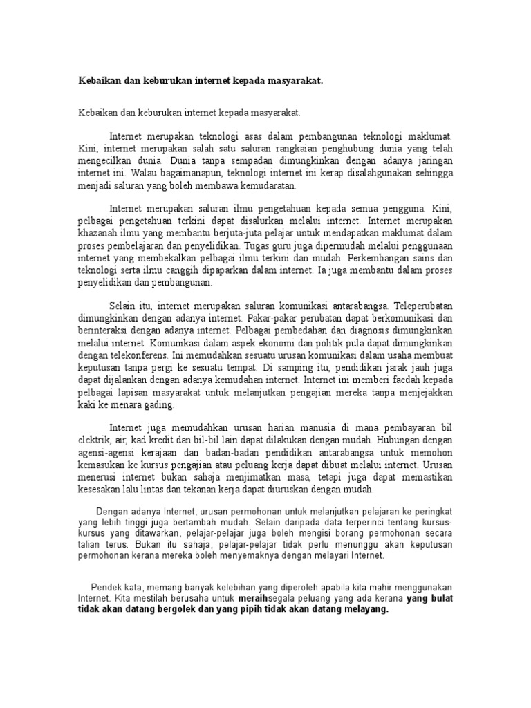 Kebaikan Dan Keburukan Internet Kepada Masyarakat | PDF