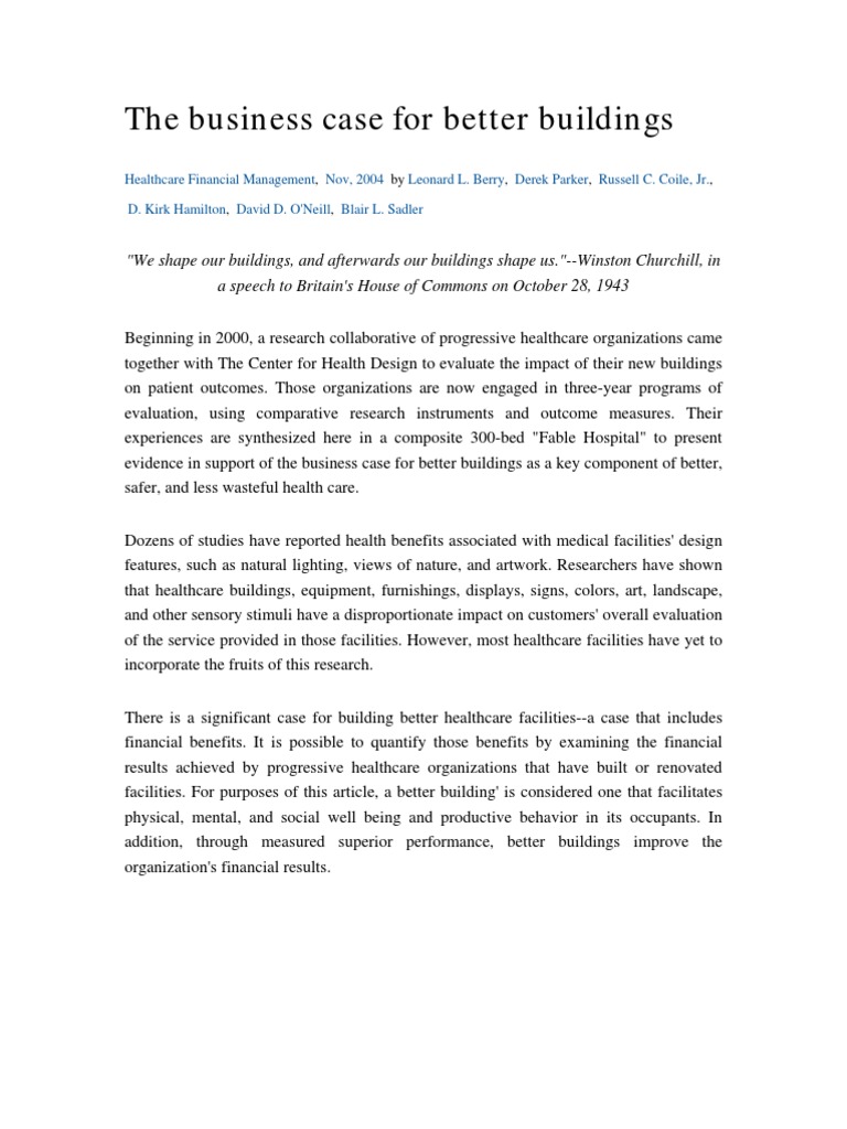 Business Case For Better Buildings | PDF | Health Care | Hospital ...