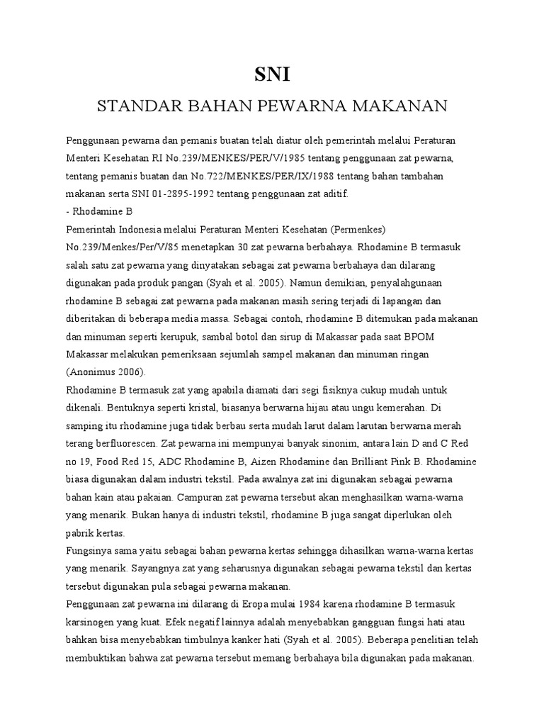Sni Bahan Pewarna Makanan | PDF