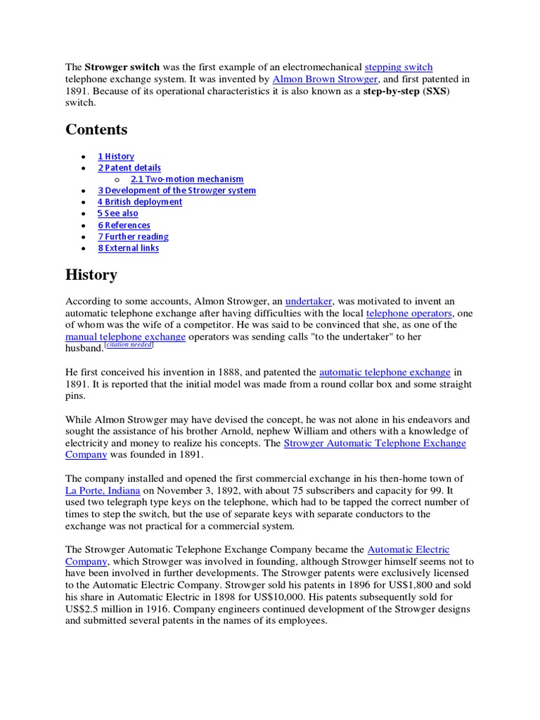 Almon Strowger and the First Automatic Switch | PDF | Telephony | Equipment