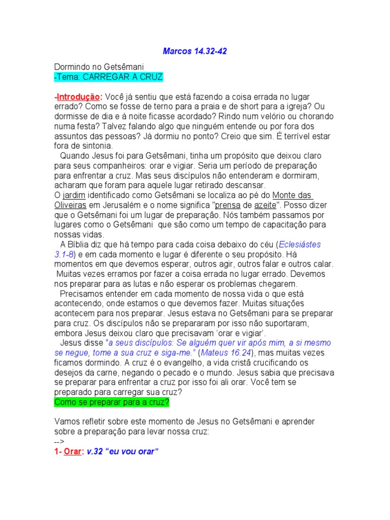 Marcos 14.32-42 Dormindo No Getsêmani | PDF | Oração | Mitologia