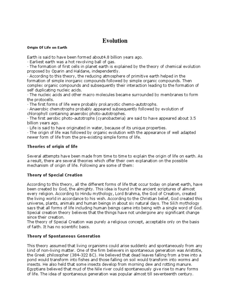 Evolution: Origin of Life On Earth | PDF | Natural Selection | Evolution