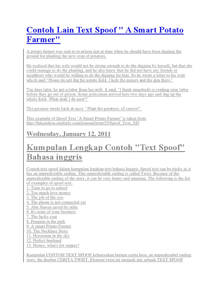 Contoh Lain Text Spoof | PDF | Plot (Narrative) | Telephone