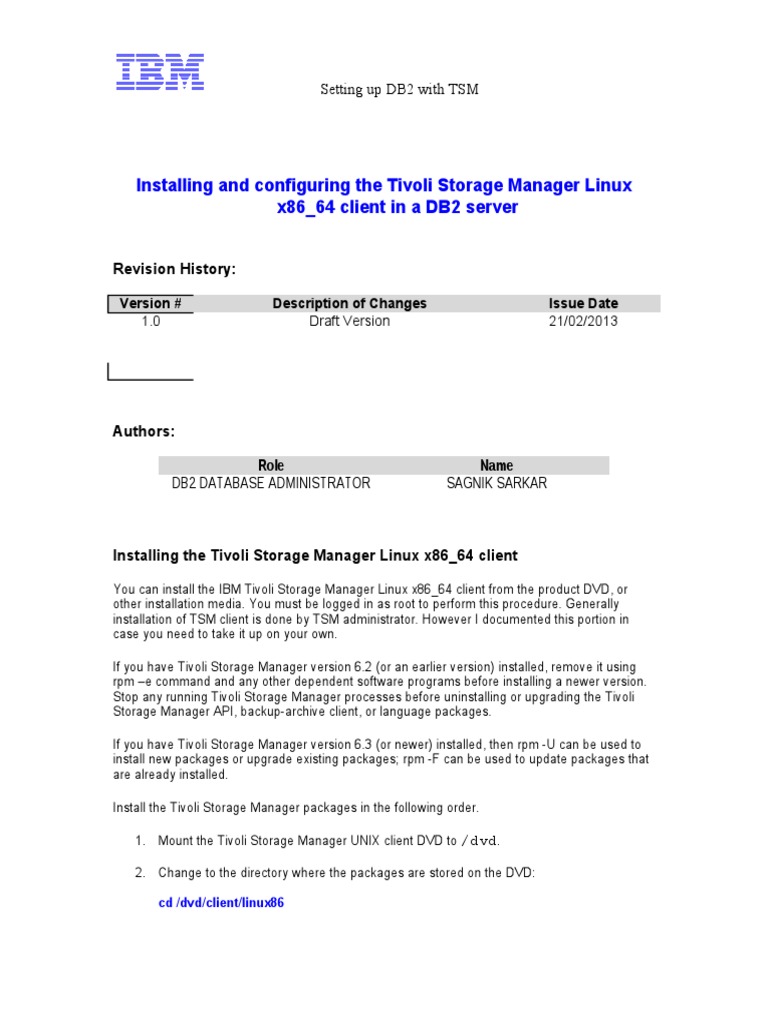 Setting Up Db2 With Tsm Pdf Ibm Db2 Computer Data Storage
