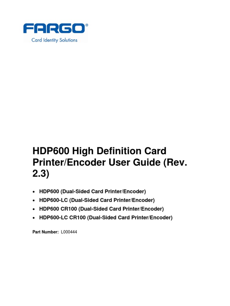 HDP600 High Definition Card Printer/Encoder User Guide (Rev. 2.3) | PDF ...