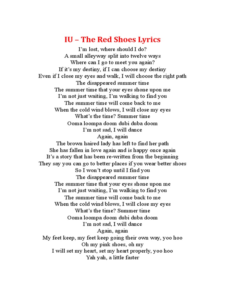 IU - The Red Shoes Lyrics | Download Free PDF | Leisure | Entertainment ...