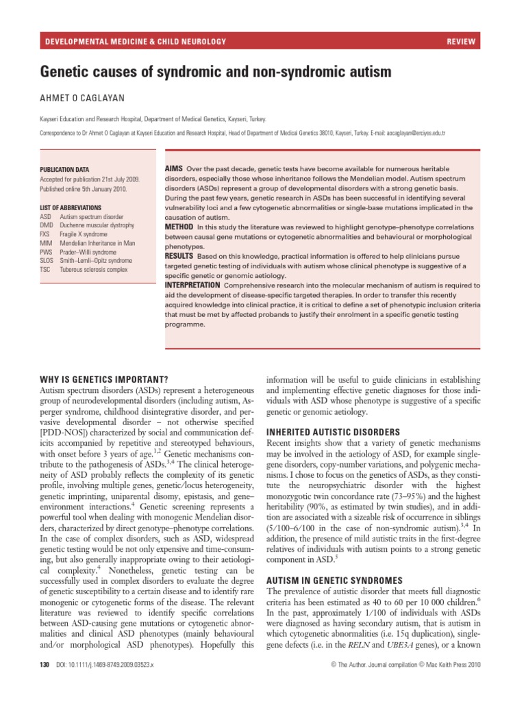 Genetic causes of syndromic and non-syndromic autism.pdf | Autism ...
