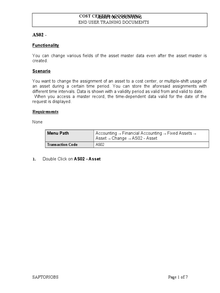 Change Asset Master Data in SAP AS02 | PDF