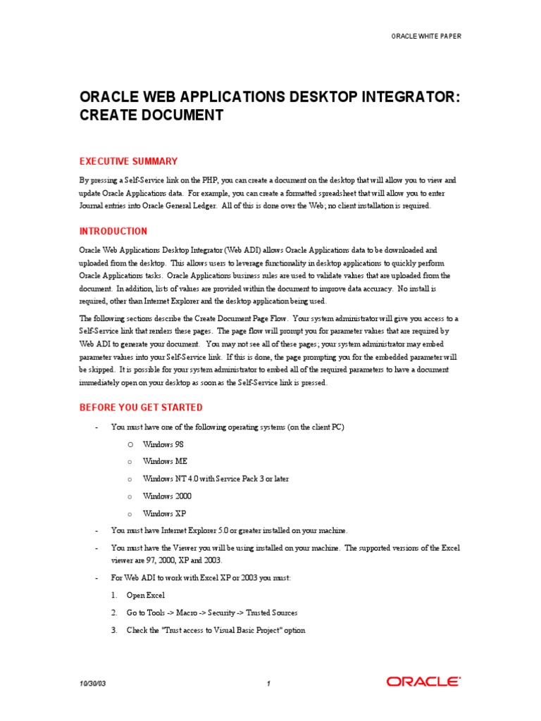 Oracle Web Applications Desktop Integrator: Create Document: Executive ...