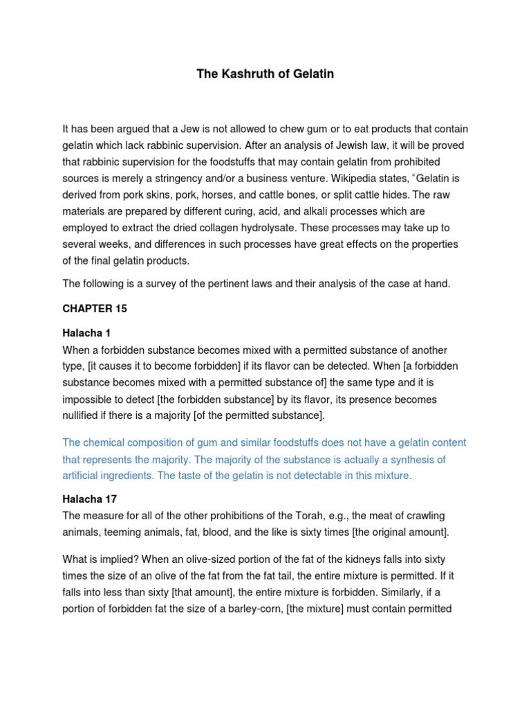 The Kashruth of Gelatin | PDF | Gelatin | Jews And Judaism