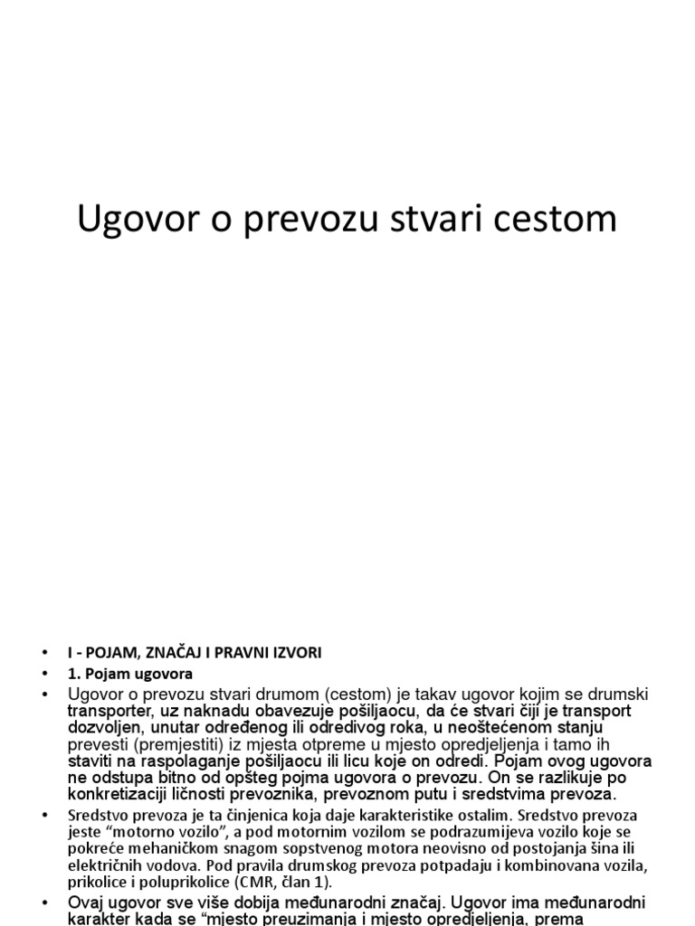 13.predavanje - Ugovor o Prevozu Stvari Cestom | PDF